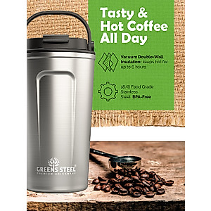 Stainless Steel Insulated Coffee Mug for Hot & Cold Drinks, 12 oz Silver - Coffee Cup with Lid and Handle - Coffee Travel Mug - 100% Leak-Proof Insulated Coffee Tumbler - Travel Coffee Mug Spill Proof