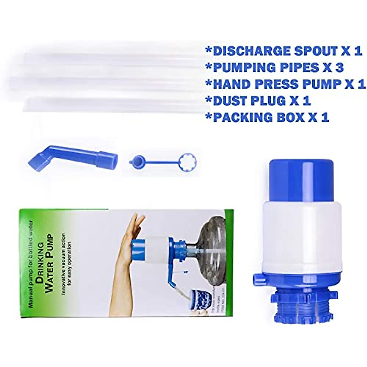 Qulable Manual Water Pump, Portable Water Jug Dispenser, BPA Free, 5 Gallon Water Pump with Cap Fits Most 2-6 Gallon Water Coolers for Camping, Sports, Family, School, Office