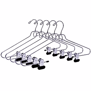 6 Quality Add-On Skirt Blouse Hanger Heavy-Duty Add-On Skirt Hangers with Clips, Multi Stackable Add on Hangers, Adjustable Wide Clip Pants Hanger, Chrome (Skirt Hanger - Wide Clips, 6)