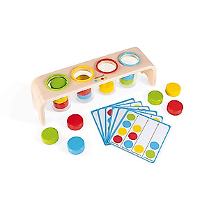 Janod Essentials Color Sorting Game – Wooden Puzzle with 12 Different Pattern Cards – Ages 2+ Years - J05066