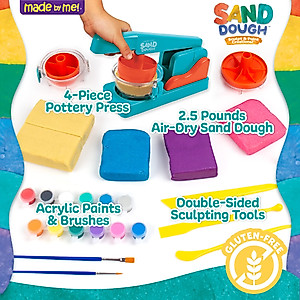 Made By Me! Sand Dough Sculpt & Paint Creations! Pottery Press, Sand Dough Bowl Kit, Paint & Create Your Own Pottery, Mess-Free Pottery Kit for Kids, Great Arts & Craft Activity for Ages 6, 7, 8, 9