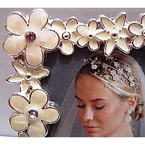 2X3 Off White Silver Cream Jeweled Flower Enamel Picture Photo Frame