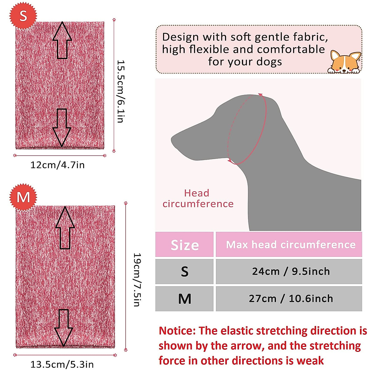 Saintrygo 4 Pieces Ear Wraps for Dogs Quiet Ears Dog Ear Cover Muffs Snood for Calming Dog Noise Protection, Dog Head Wrap Anti Anxiety Dog Hat Snood for Small Dog Cat Grooming Bathing (9-10 Inch)