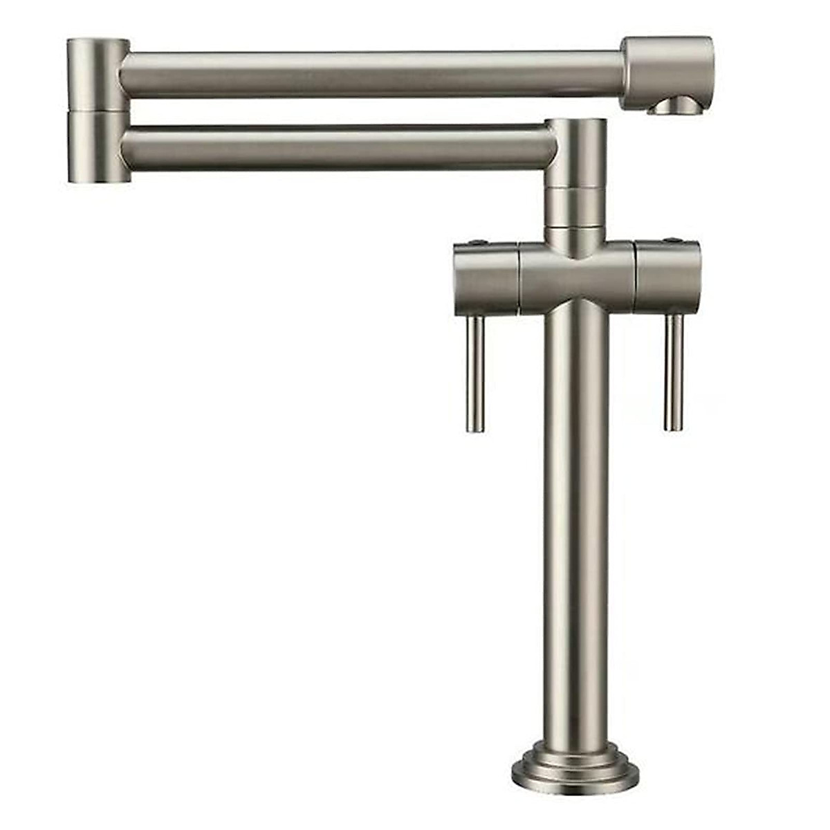 LEEOX Pot Filler Faucet, Solid Brass Kitchen Faucet, Deck Mount Kitchen Sink Faucet with Double Swing Arm, Dual Handle Hot and Cold Water Kitchen Mixer Tap,Gold (Color : Brushed Nickel)