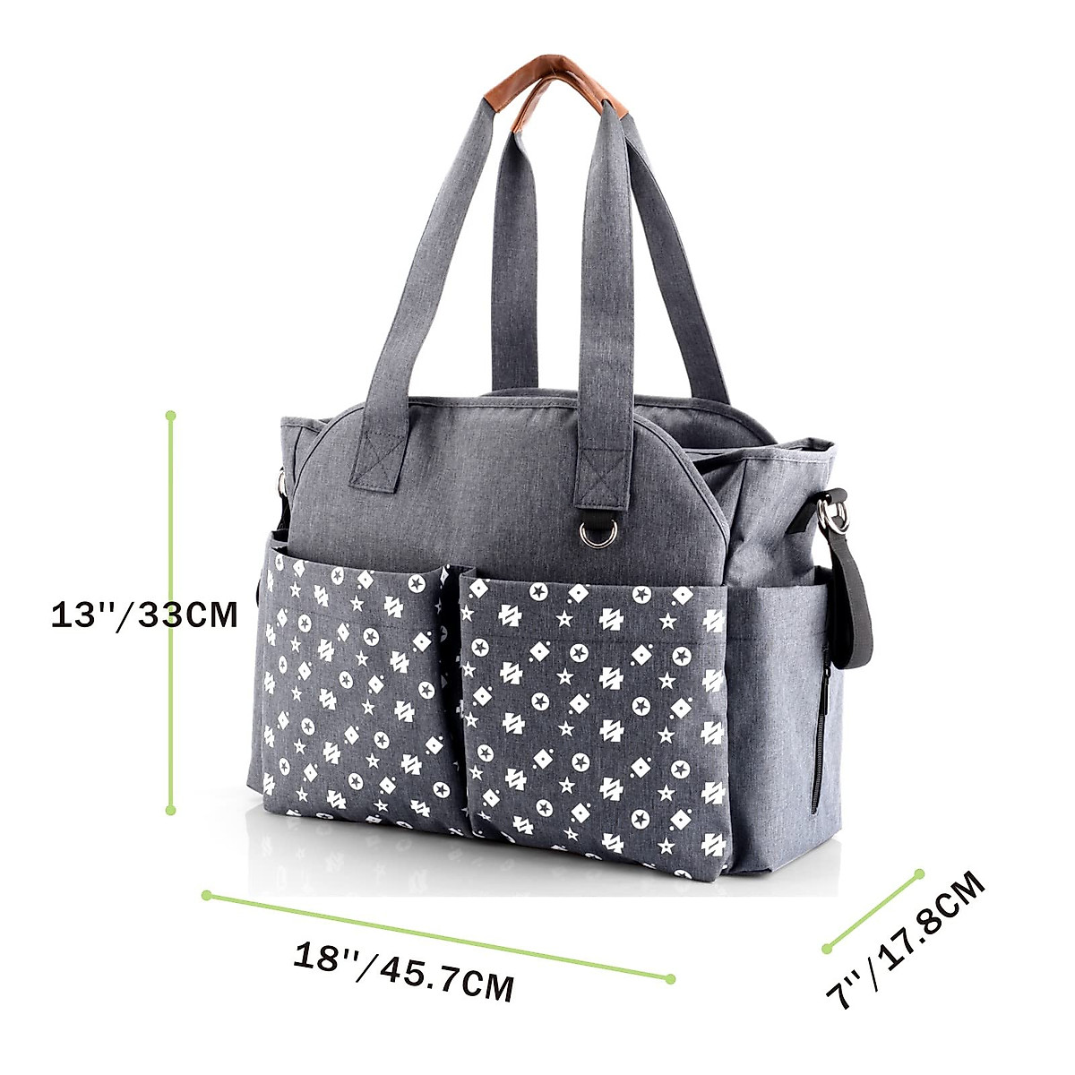 Jenleestar Diaper Tote Bag, Diaper Changing Handbag with Stroller Straps & Shoulder Strap for Hospital & Maternity, Large Capacity Baby Weekender Travel Bag(Grey)