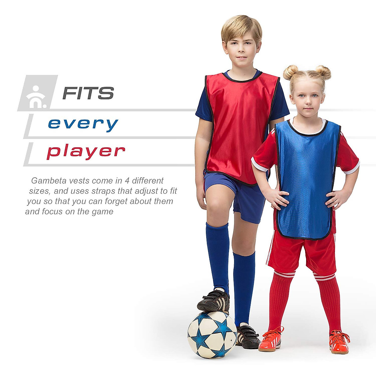 4Gambeta (DB, XL, #13-24) Premium Scrimmage Sport Training Vest - Soccer, Basketball, Football and Hockey Pinnies - Practice and Game Bibs for Kids, Youth and Adults - 12-Pack with Carry Bag