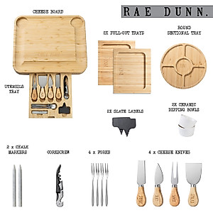Rae Dunn Charcuterie Board & Accessories - Large Charcuterie Board Set, Bamboo Cheese Board Set with Serving Forks and Platters, Cheese Knives Included
