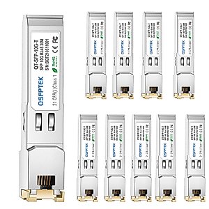 SFP RJ45 Copper Module, 10/100/1000BASE-T Gigabit SFP to RJ45 Mini-GBIC Transceiver for Cisco GLC-T(10/100/1000)/SFP-GE-T(10/100/1000), MikroTik, Supermicro Reach 100m - 10Pack