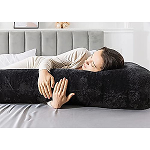 WhatsBedding Pregnancy Pillows for Sleeping,Memory Foam Filling U Shaped Pregnancy Pillows Full Body Pillow for Pregnancy with Velvet Cover (55 inches, Black)