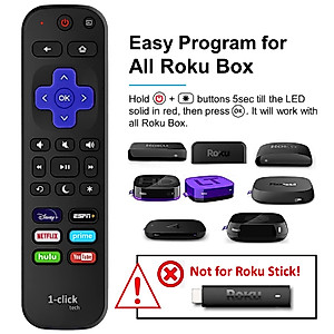 1-ClickTech Remote for Roku TV & Box [2-in-1 w/TV Power+Volume] - Compatible for Roku Express+/+, Ultra, Premiere, Streambar, 4/3/2/1 (Remote + Pine Green Cover)