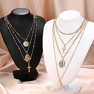 ORAZIO 2PCS Layered Necklace for Women Cross Blessed Virgin Mary Pendant Necklace Chain Gold Tone