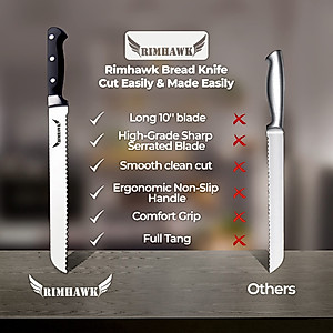 RIMHAWK Bread Knife 10inch Serrated Bread Knife for Homemade Bread, Ultra-Sharp Stainless Steel Serrated Bread Knives and 5inch Ergonomic Handle