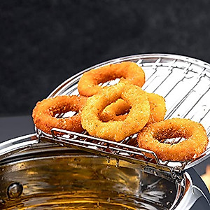 TIYOORTA Mini deep fry pan with basket draining rack Stainless steel Fryer pot with Thermometer for Chicken French Fries Fish onion ring
