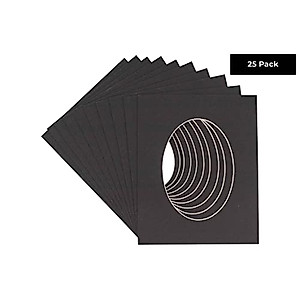 22x30 Mat Bevel Cut for 19x26 Photos - Precut Textured Black Oval Shaped Photo Mat Board Opening - Acid Free Matte to Protect Your Pictures - Bevel Cut for Family Photos, Pack of 25 Matboards Show