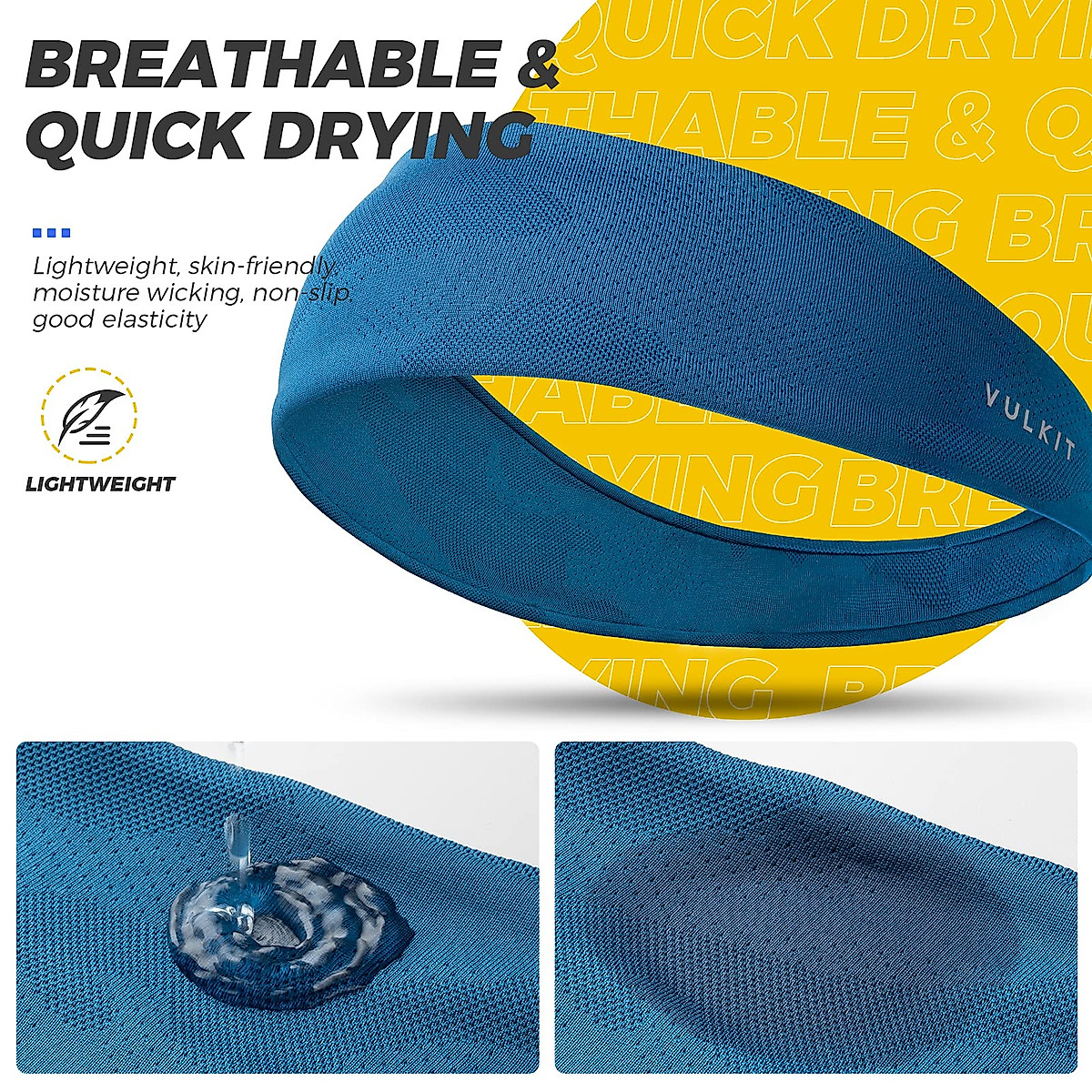 VULKIT 3 Pack Sports Headband for Men or Women, Non-Slip Head Band Stretchy Moisture Wicking Sweatbands(Navy,Blue,Dark Grey)