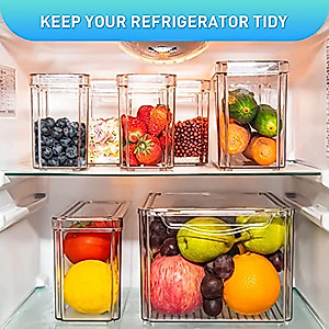 Set Of 7 Clear Fridge Organizer Stackable Refrigerator Organizer Bins with Lids,Pantry Organization and Storage,Apply to Fridge,Fresh Keeper Bin,with Vented Lids & Removable Drain Tray