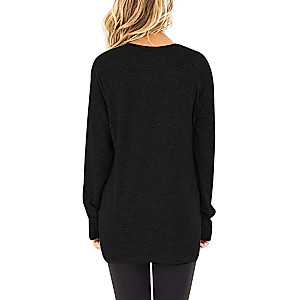 Jescakoo Tunic Tops for Leggings for Women Fall V Neck T Shirts Pullover Long Sleeve Black XL