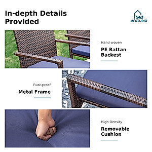 MFSTUDIO Patio Brown Woven Wicker Chairs Set, Oversized Outdoor Patio Wicker Rattan Dining Chairs Set of 4 with Extra Wide Seat, 4 Patio Resin Chair Sets with Armrests and Cushions, 330lbs