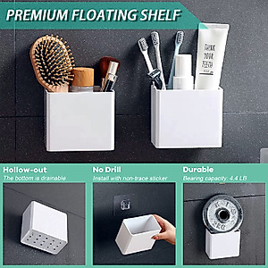CINPIUK Floating Shelves Plastic Adhesive Wall Mounted Organizer Bins Makeup Storage Hanging Shelf Space Saving Holders for Bathroom, Shower, Kithcen, Office, 2pcs
