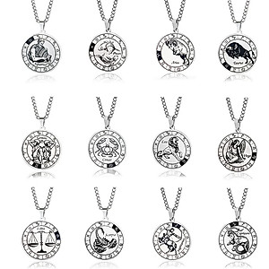 12 Constellation Necklace Stainless Steel Coin Disc Zodiac Horoscope Pendant Necklace for Women Men Personalized Jewelry(Taurus)