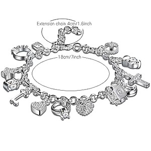 Dicomeng Sterling Silver Bracelet, 13 Small Pendants Charm Bracelet for Women, Adjustable 18+4cm, 925 Silver Plated, Great Gift for Ladies