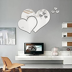 ELANE 29PCS DIY Mirror Wall Decals,Including 24PCS Circle Mirror Wall Sticker Wall Decoration and 5 PCS Heart Removable Mirror Stickers Self Adhesive Mirror Decal for home decoration office Living Room Bedroom (Silver)