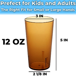 Restaurant Grade, BPA Free 12oz Amber Plastic Cup 24 pk. Break Resistant Drinking Glasses Are Reusable, Stackable and Shatterproof. Best Drink Tumblers for Cafe, Party and Catering Supplies