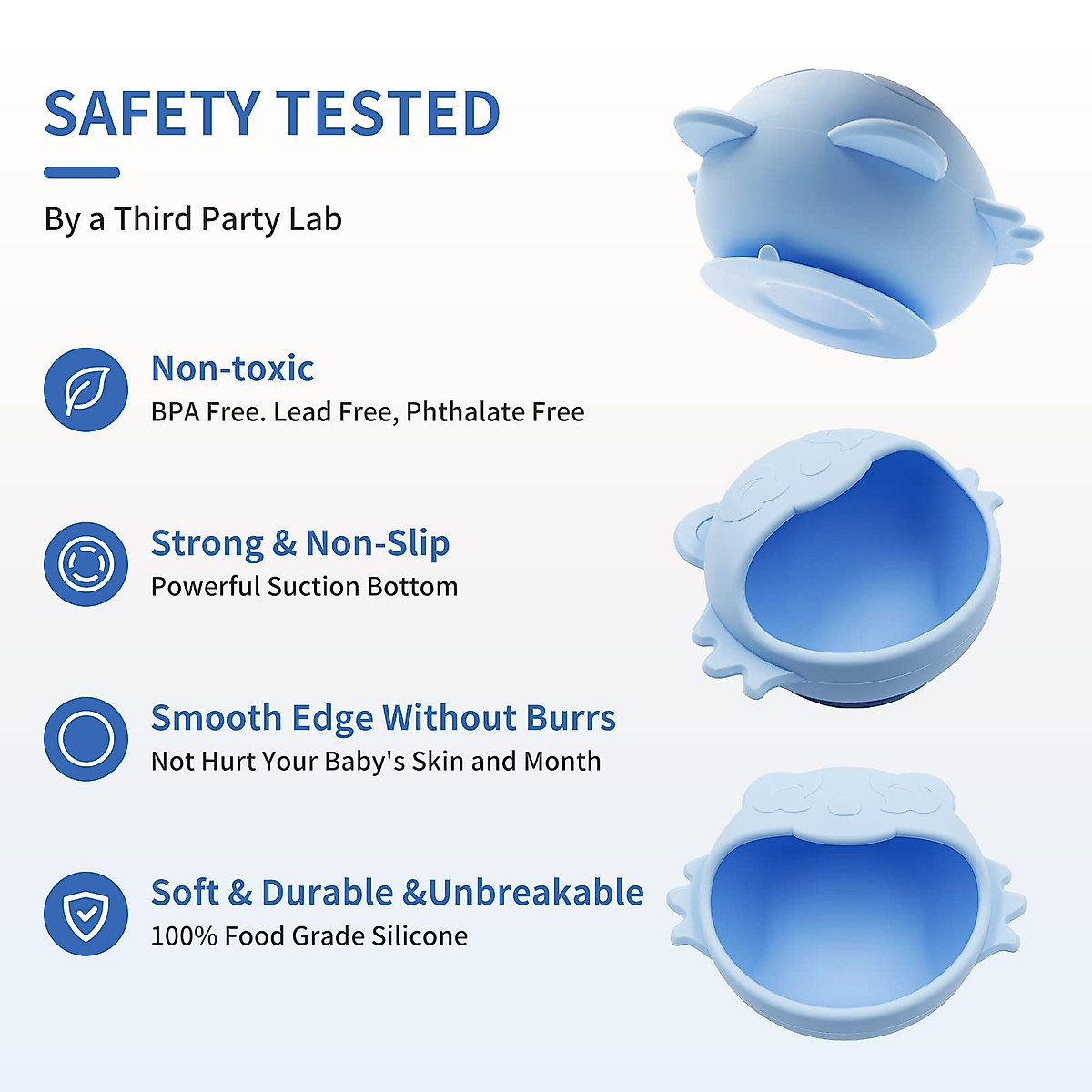 CUAIBB Suction Plates for Baby, 100% Food-Grade Silicone Toddler Plates, BPA Free Divided Plate Slip Resistant, Microwave & Dishwasher Safe (With Silicone Straw, Silicone Spoon and Fork