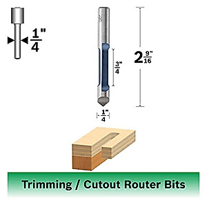 BOSCH 85244 1/4-Inch Carbide Tipped Straight Fluted Pilot Panel Bit with Drill-through Point-Single Flute