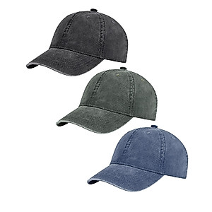 3 Pack Vintage Washed Cotton Adjustable Distressed Baseball Caps Men Women Summer Unstructured Soft Low Profile Blank Plain Ball Cap Outdoor Workout Fitness Sport Running Dad Hat Black Green Navy