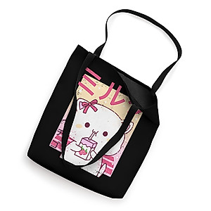 Cute Kawaii Anime Cat Drinking Strawberry Milk Japanese Tote Bag