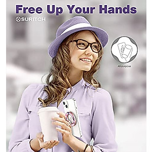 SURITCH Magnetic Cell Phone Ring Holder Grip for iPhone 14/13/12(pro, pro max, Plus, Mini), Finger Grip Folding Adjustable Kickstand for All Magsafe iPhone-Compatibles, Lavender