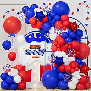 Bonropin 151pcs Red White and Blue Balloons Garland Arch Kit 4th of July Graduation Baseball Game Party Decoration Birthday Wedding Nautical Baseball Theme with Star Foil Balloons