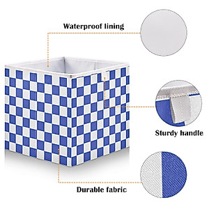 RunningBear Checkerboard Blue White Plaid Storage Basket Storage Bin Square Collapsible Storage Containers Towel Storage Organizer for Clothes Towels Magazine