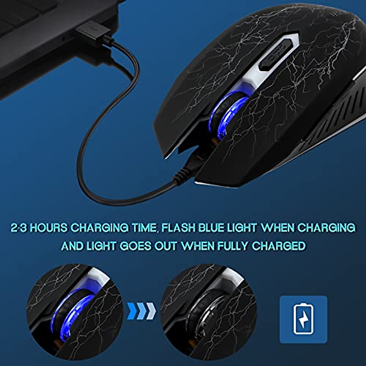 VEGCOO Wireless Gaming Mouse, Silent Click Wireless Gaming Mouse Rechargeable Mice with Colorful LED Lights and 2400/1600/1000 Three Gears Adjustable DPI, Ergonomic Mouse for Laptop PC (C11 Black)