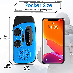 DaringSnail Emergency Hand Crank Radio with LED Flashlight for Emergency, AM/FM Portable Weather Radio with 2000mAh Power Bank Phone Charger, USB Charged & Solar Power for Camping, Emergency(Blue)