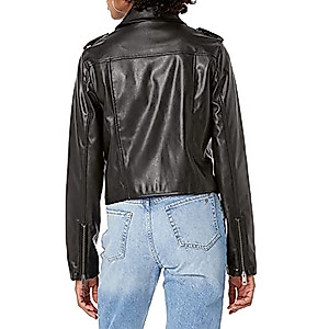 The Drop Women's Heather Faux Leather Moto Jacket, Black, M