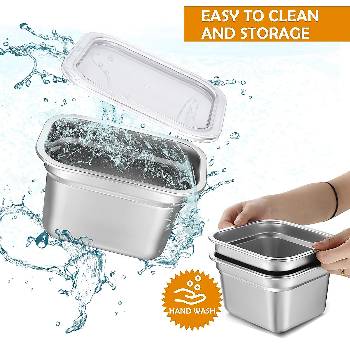 Suttmin 8 Pcs Hotel Pan 1/6 Size Steam Table Pan with PP Plastic Lid Stainless Steel Food Containers with Lids Restaurant Pans Food Prep Pan Anti Clogging Steamer for Buffet Party (4" Deep)