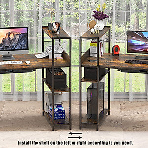 SHW 46-Inch Computer Desk with Adjustable Side Shelf and Drawer, 24" Deep, Rustic Brown