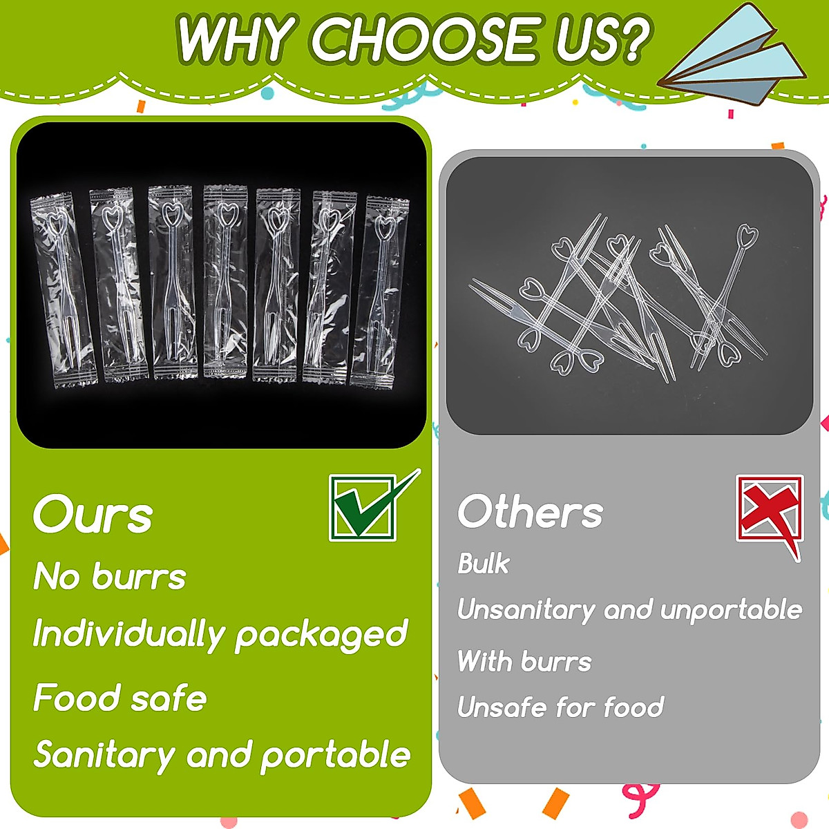 MAQIHAN 300Pcs Disposable Mini Fruit Forks - Plastic Appetizer Forks Mini Cocktail Forks Individually Wrapped Tiny Dessert Forks Cocktail Food Picks Palillos Para Fruta for Party Appetizer Charcuterie