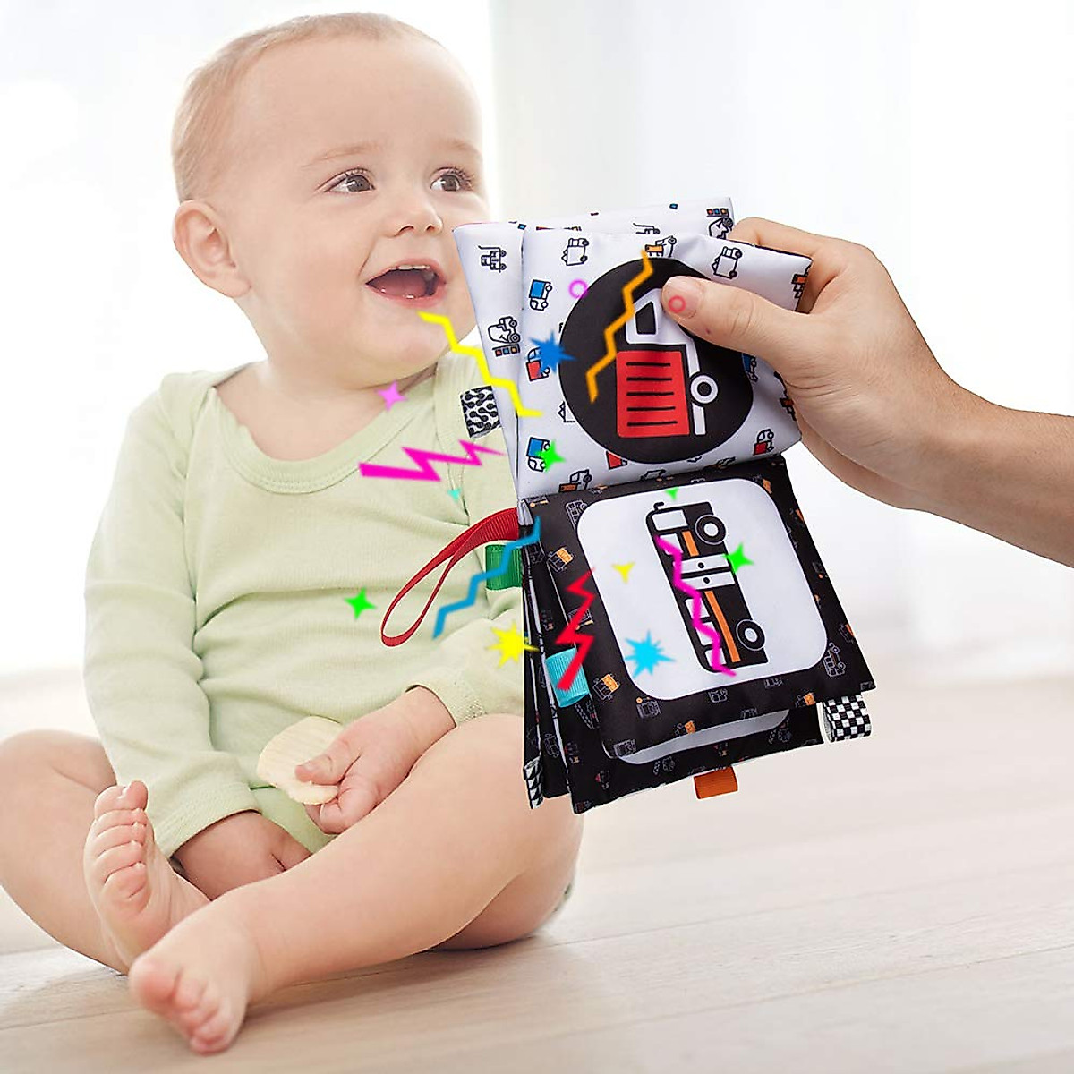 teytoy 12 Packs Soft Baby Books,Black and White High Contrast Baby Toys Gifts, Crinkle Cloth Books for Newborn Infant Babies 0 3 6 9 12 Months, Early Education Learning Bath Book Sensory Toy