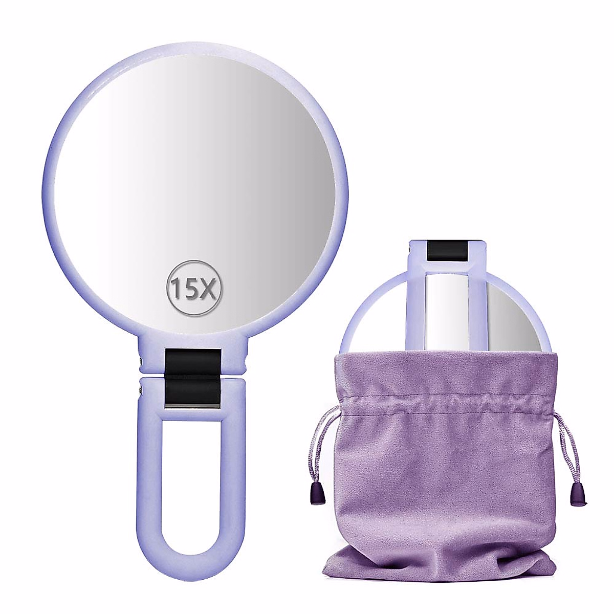 Dolovemk Travel Makeup Mirror with Stand,Suspended Makeup Mirror,Hand Mirrors with Handle Double Side,Travel Folding Hand Held Mirror 15x Magnification(Purple)