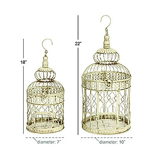 Deco 79 Metal Round Birdcage with Latch Lock Closure and Hanging Hook, Set of 2 22", 18"H, Cream