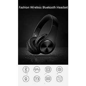 Wireless Headset with Mic, Foldable Bluetooth Headphone with 3.5mm Audio Jack, Built-in Noise Cancelling Microphone, Support for Plug-in Card, for PC, Phone(Black)