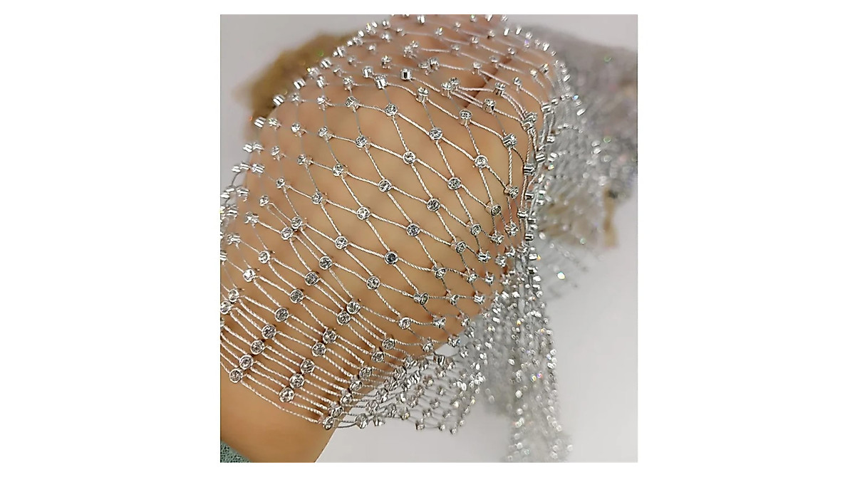 Glamorous Silver Rhinestone Mesh Fabric for DIY Projects