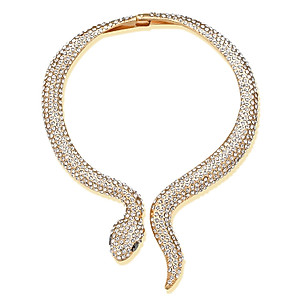 Wellotus Women's Crystal Gold Snake Choker Collar Necklace Hip Hop Statement Cuff Rhinestone Costume Party Jewelry (Gold)