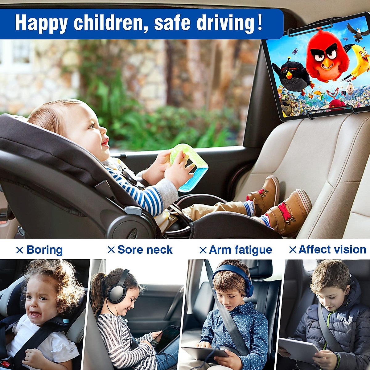 FANGOR 𝟮𝟬𝟮𝟯 𝗨𝗽𝗴𝗿𝗮𝗱𝗲𝗱 2 Pack Tablet Holder for Car, Compatible with 7-9" Kids Tablet/Kindle Fire Hd with a Protective case and 10-12.9” iPad Pro Air/Other Tablets