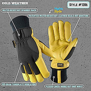 Men's Insulated HydraHyde Water-Resistant Leather Palm Winter Work Gloves, Large (Wells Lamont 1206)