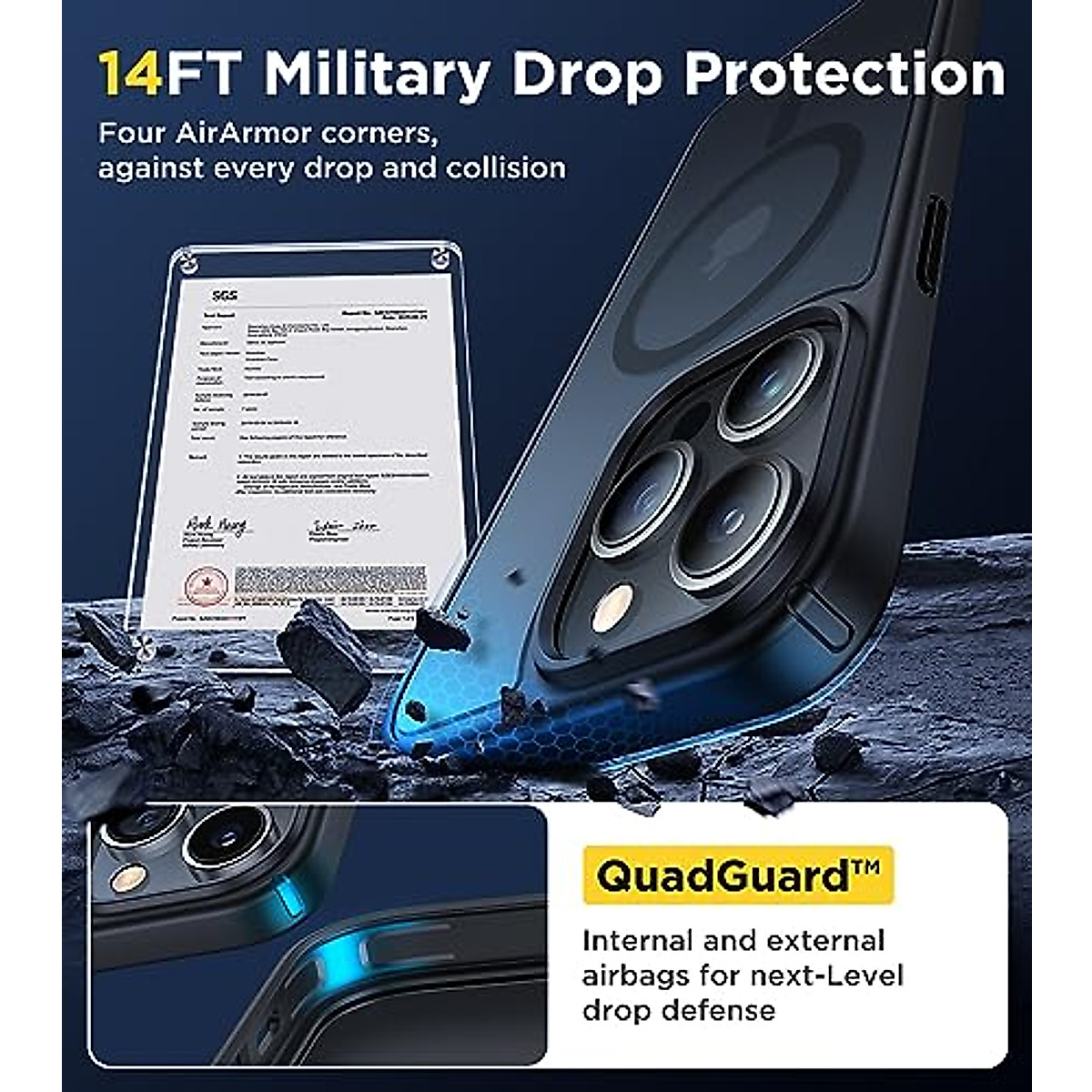 Humixx for iPhone 15 Pro Max Case Magnetic,[14 FT Drop Protection] [Compatible with Magsafe] Translucent Matte Back Slim Shakeproof Protective15 Pro Max Phone Case 6.7'', Black Titanium