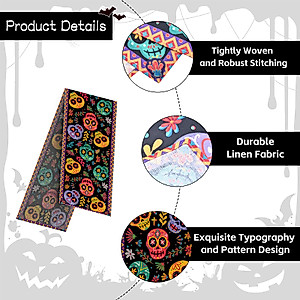 72 x 13 Inch Day of The Dead Table Runner - Colorful Sugar Skull and Floral Pattern Table Runner for Dia de Los Muertos, Holiday, Home, Kitchen, Mantel, Dining Table Decor, Mexican Party Supplies